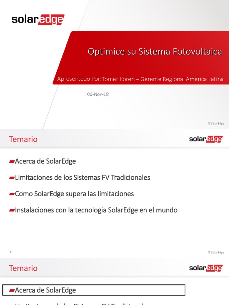 SolarEdge POWER POINT 2018 | PDF | Recolección de energía | Fotovoltaica
