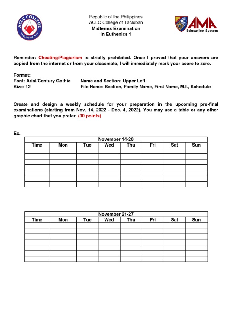 Midterms Exam Schedule Preparation | PDF