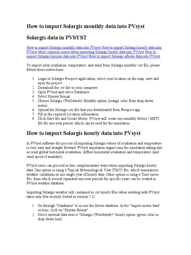 How To Import Solargis Monthly Data Into PVsyst | PDF