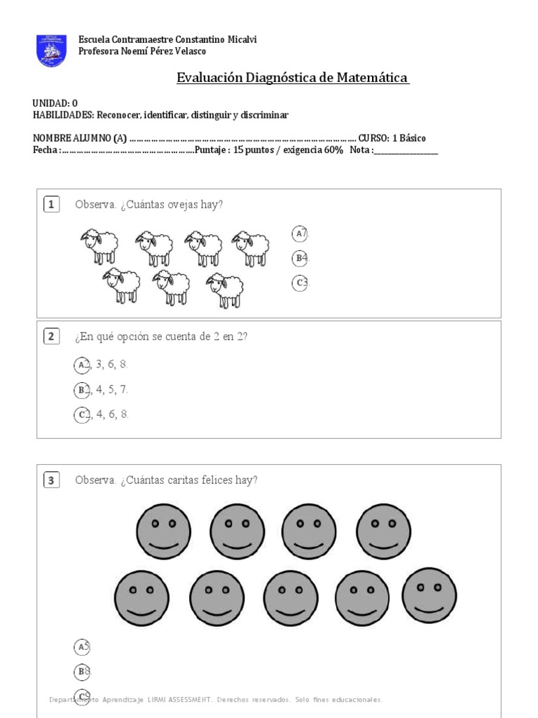 Diagnostico Matematica 1°basico | PDF