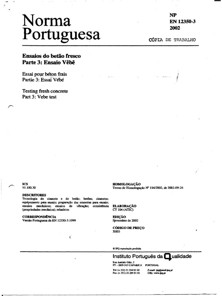 EN 12350-3 2002 I Betão Fresco. Ensaio Vêbê | PDF