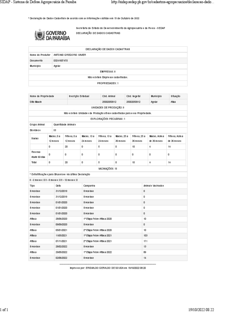 SIDAP - Sistema de Defesa Agropecuária Da Paraíba | PDF