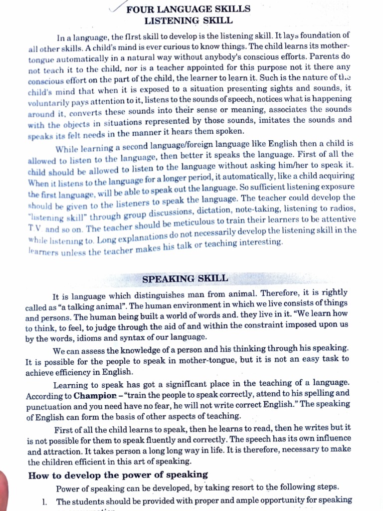 Four Fold Linguistic Skills | PDF | Teaching Method | Cognitive Psychology