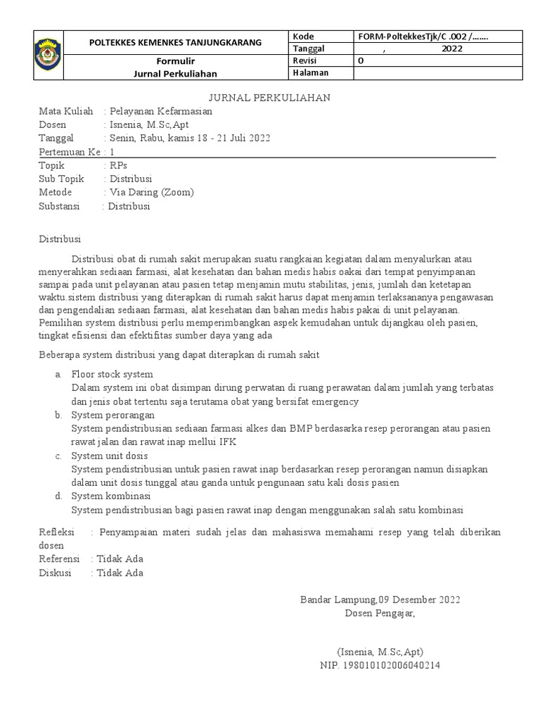 Jurnal Perkuliahan Pelayanan Kefarmasian 2 | PDF