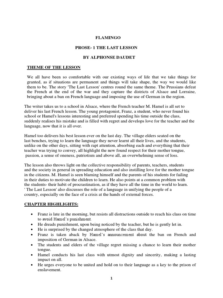 Flamingo - Prose 1-The Last Lesson | PDF | Languages Of India | Teachers