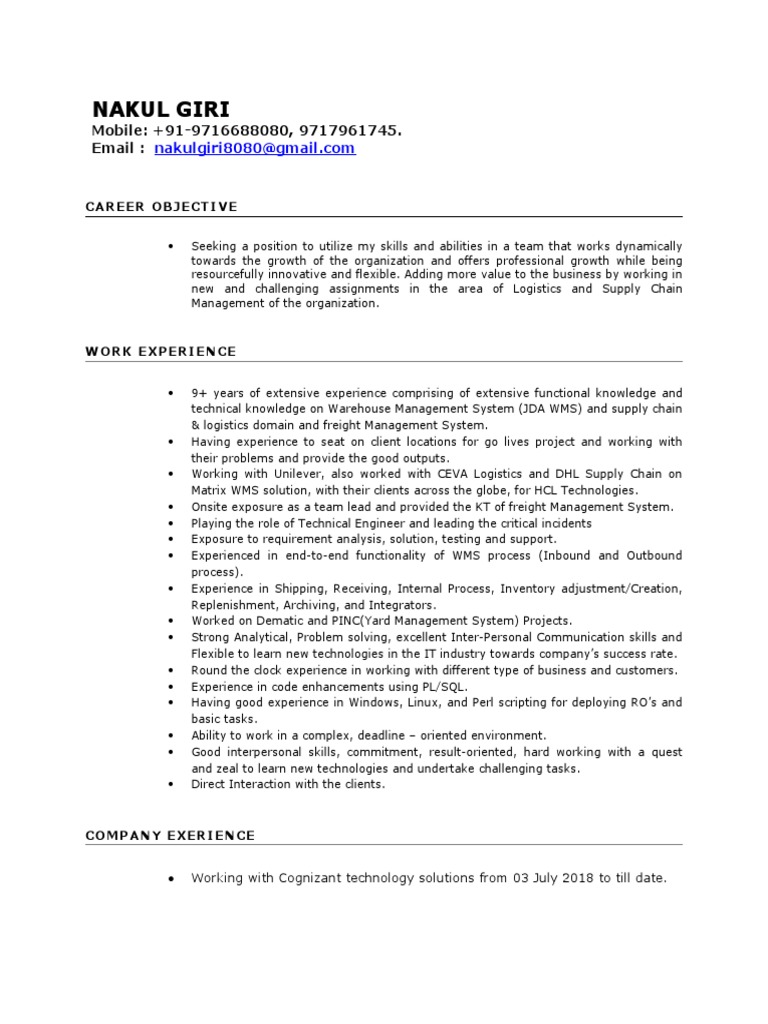 Nakul Giri RP Resume | PDF | Logistics | Supply Chain