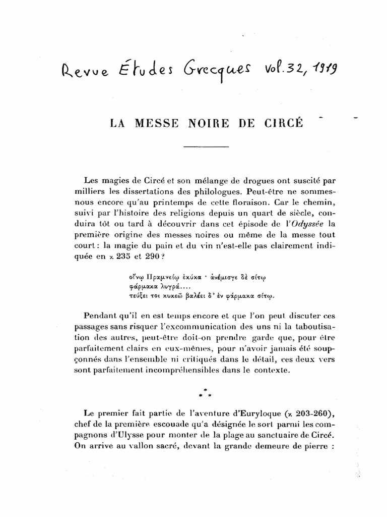 Origines de la Messe Noire de Circé | PDF | Odyssée | Homère