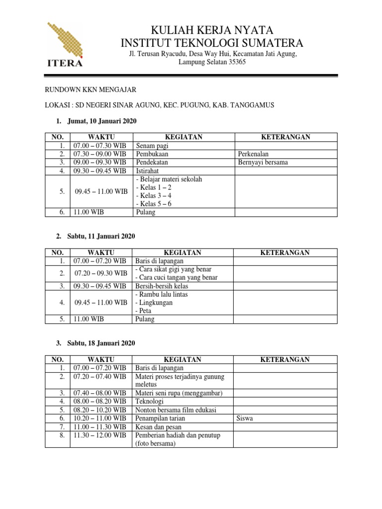 Rundown KKN Mengajar | PDF