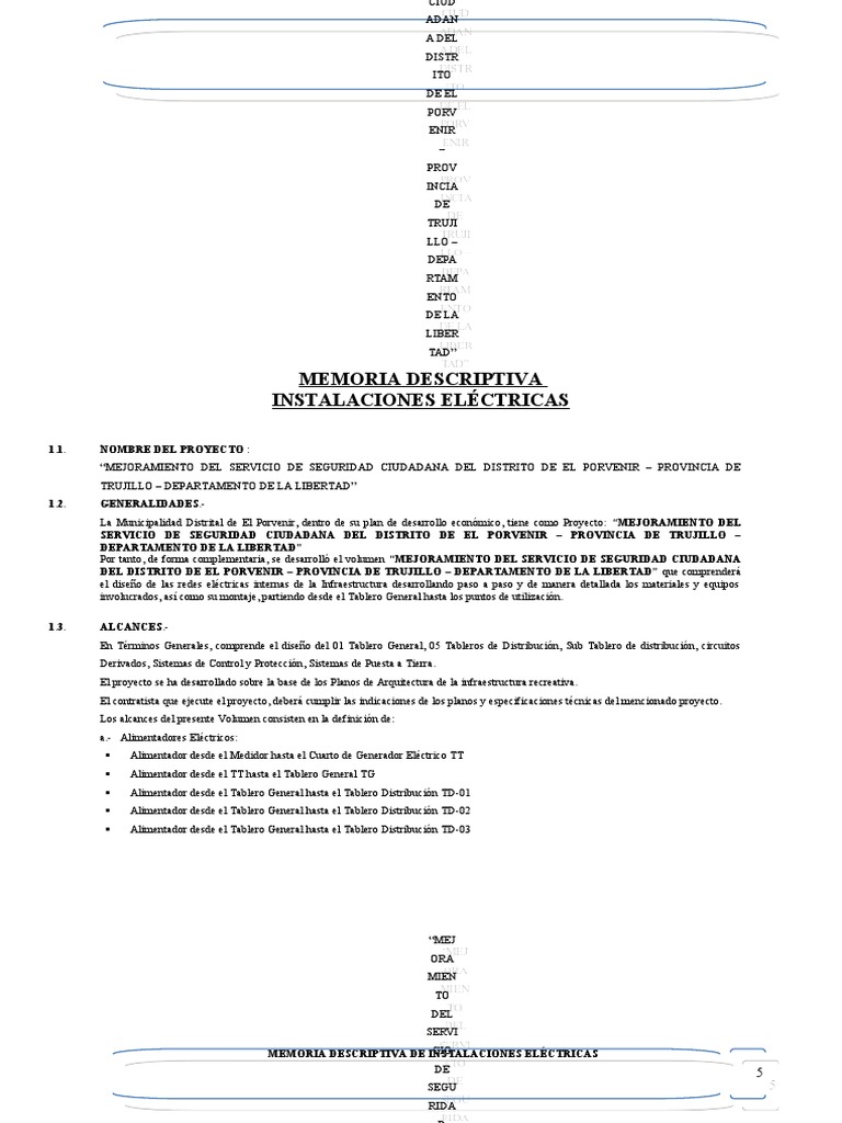 Memoria Descriptiva Instalaciones Eléctricas | PDF | Ingenieria Eléctrica | Corriente eléctrica