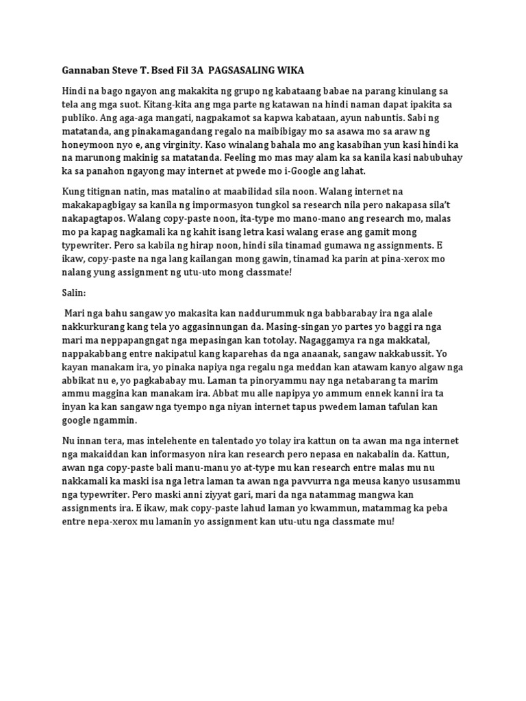 Gannaban Steve T. Itawit Translation | PDF