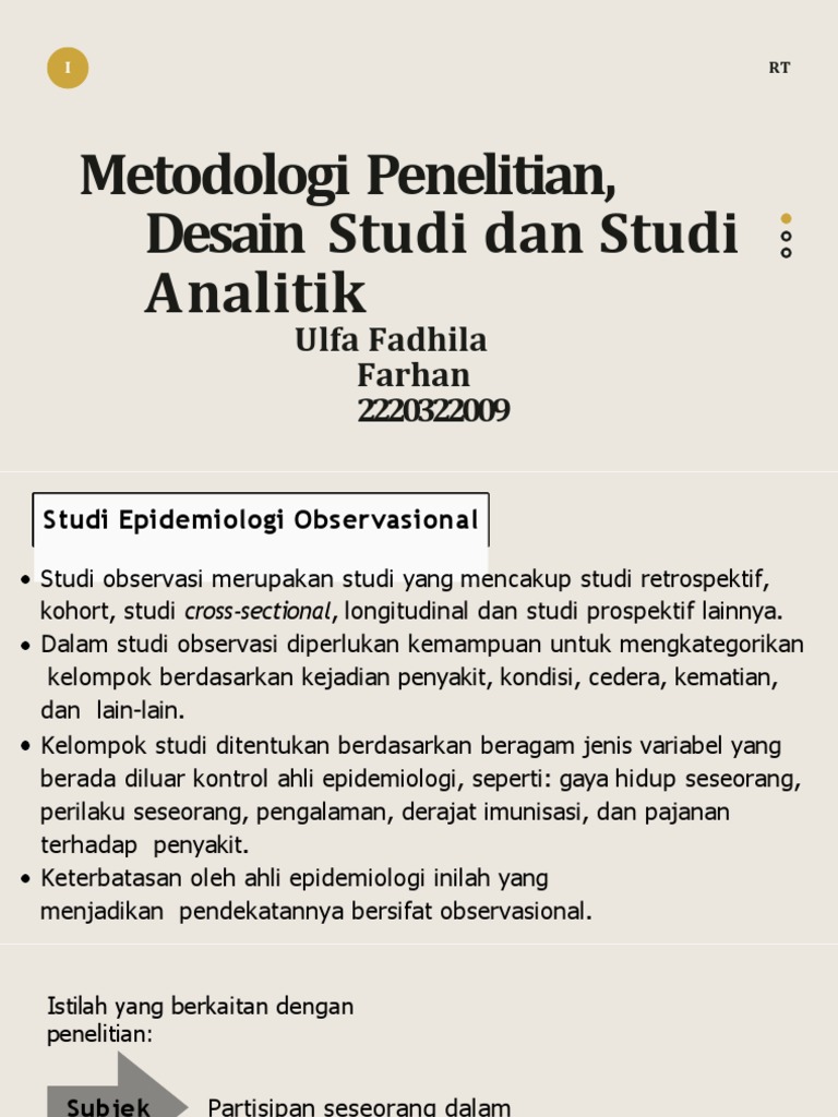 Silabus 4 (PPT 1-Metodologi Penelitian, Desain Studi Dan Studi Analitik) | PDF