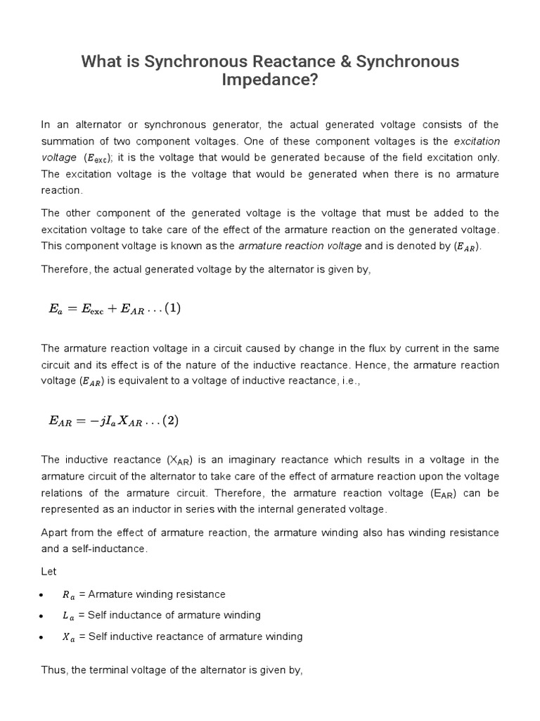 What Is Synchronous Reactance And Synchronous Impedance Pdf Inductance Electrical Impedance