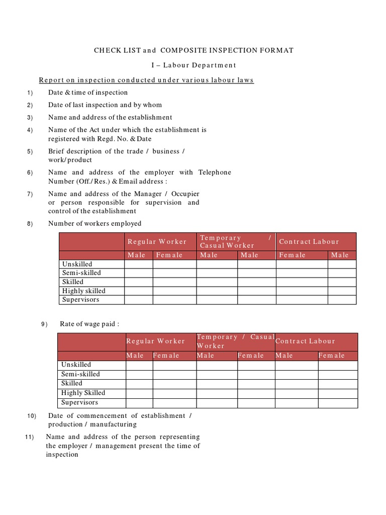 CHECKLIST Labour Department | PDF | Employment | Government