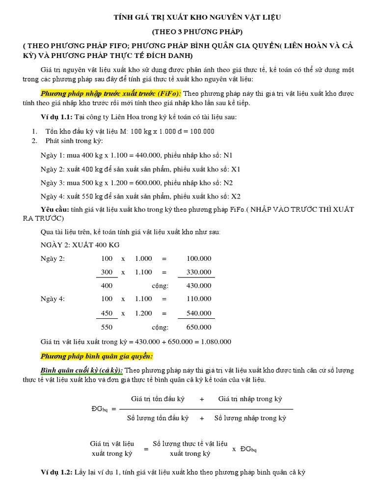 TÍNH GIÁ TRỊ NVL XUẤT KHO | PDF