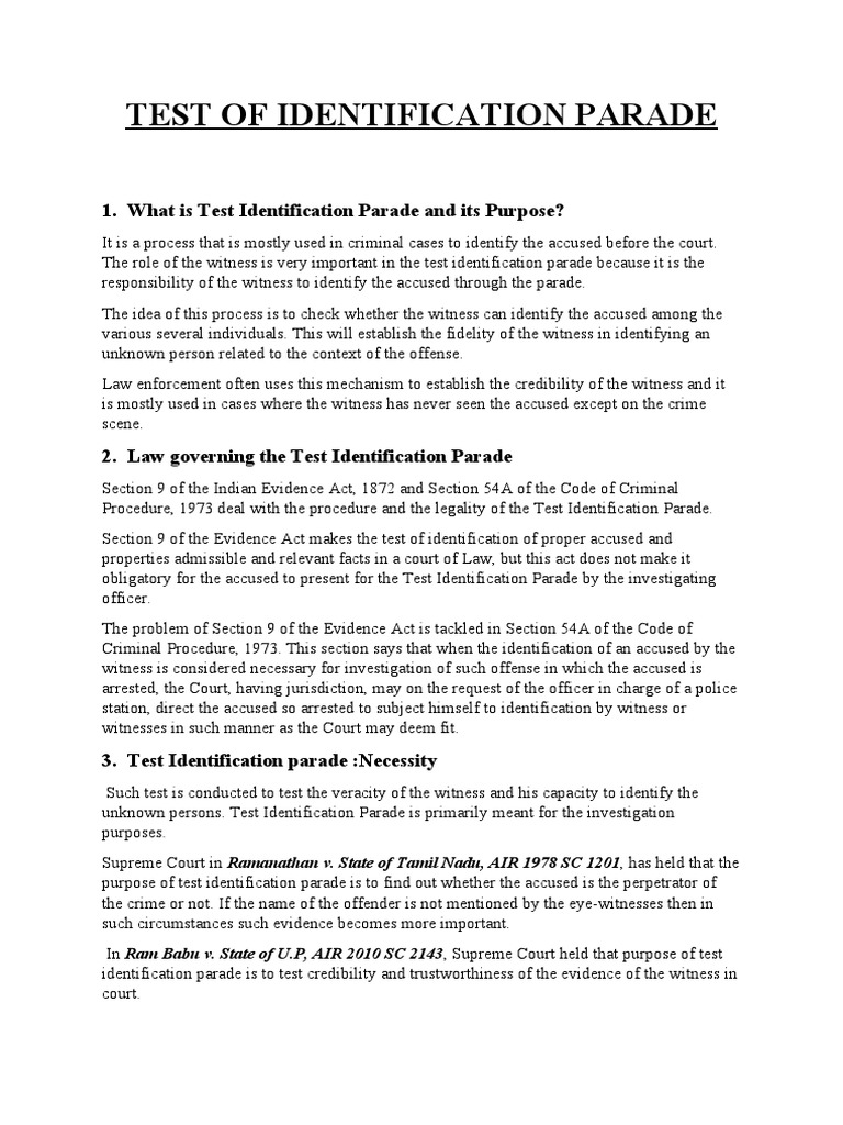 Test of Identification Parade | PDF | Witness | Crimes
