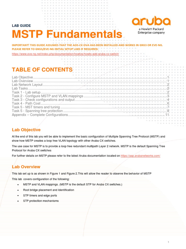 AOS-CX Simulator - MSTP Lab Guide | PDF | Internet Protocols | Internet Standards