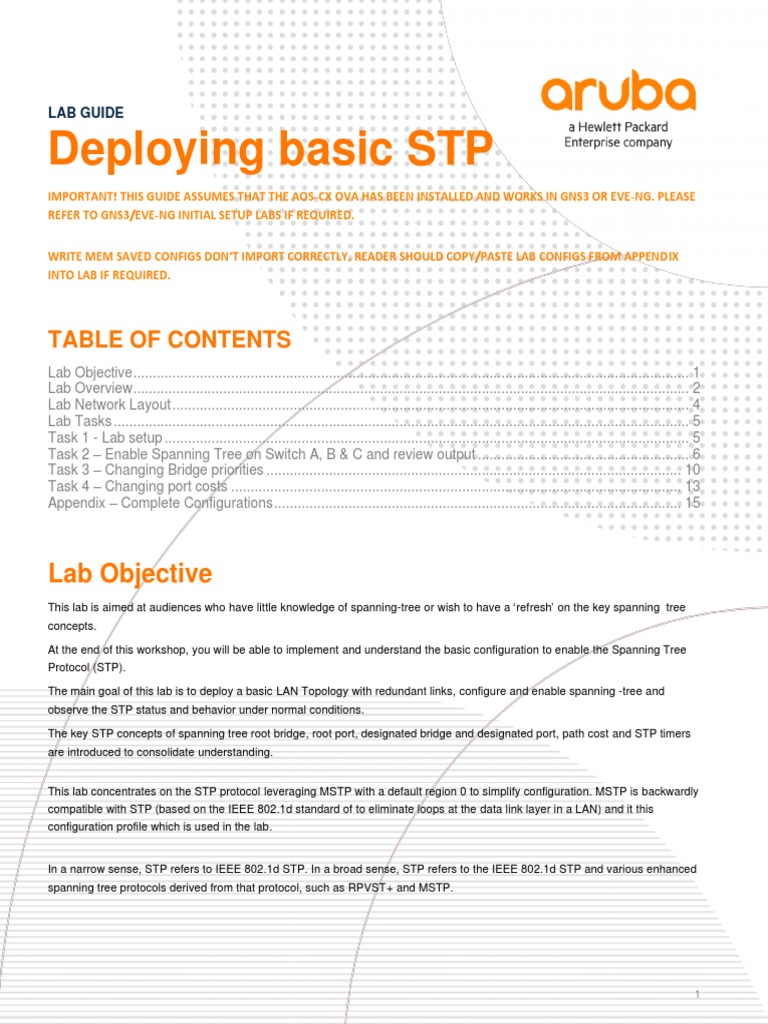 AOS-CX Simulator Lab - Spanning Tree Basics Lab Guide | PDF | Computer ...