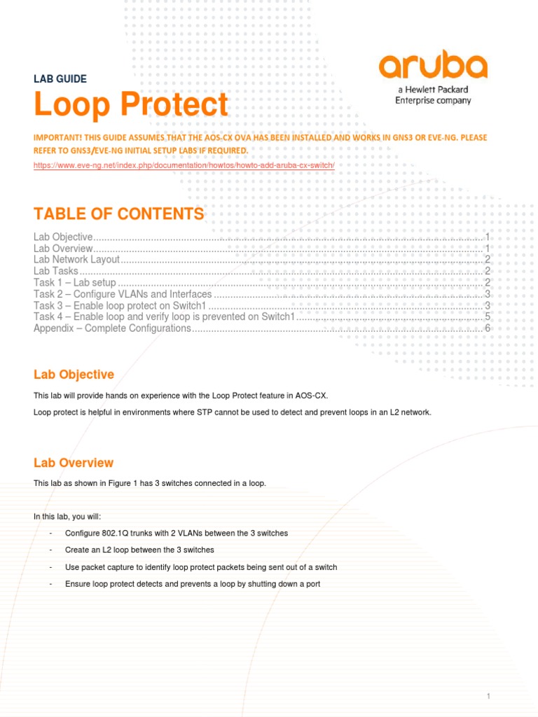 AOS-CX Switch Simulator - Loop Protect Lab Guide | PDF | Network Switch | Network Topology