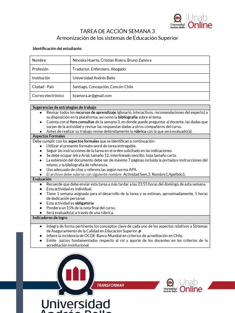 Tarea Semana 3 | PDF | Evaluación | Educación más alta