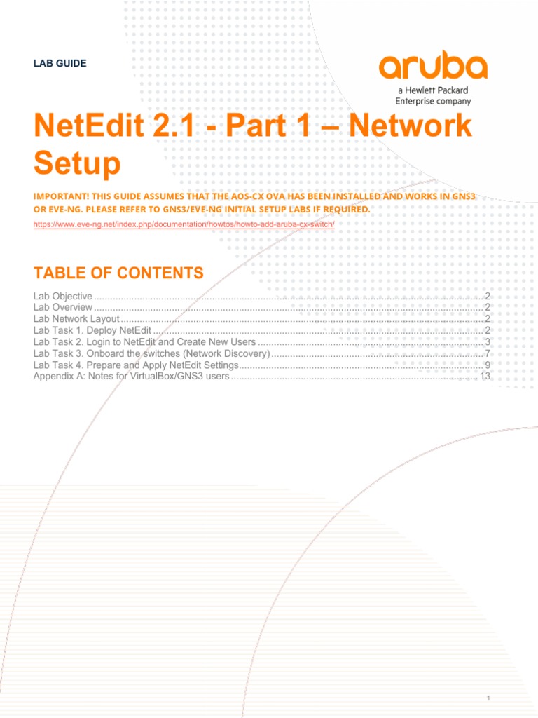 AOS-CX Switch Simulator - NetEdit 2.1 Part 1 Lab Guide | PDF | I Pv6 | Ip Address