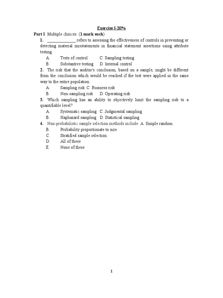 Exercise I | PDF | Sampling (Statistics) | Audit