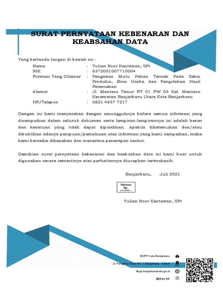 Surat Pernyataan Keabsahan Data - CPNS Dan PPPK | PDF