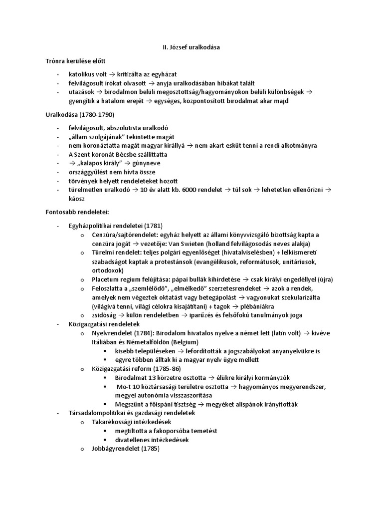 II. József Uralkodása | PDF