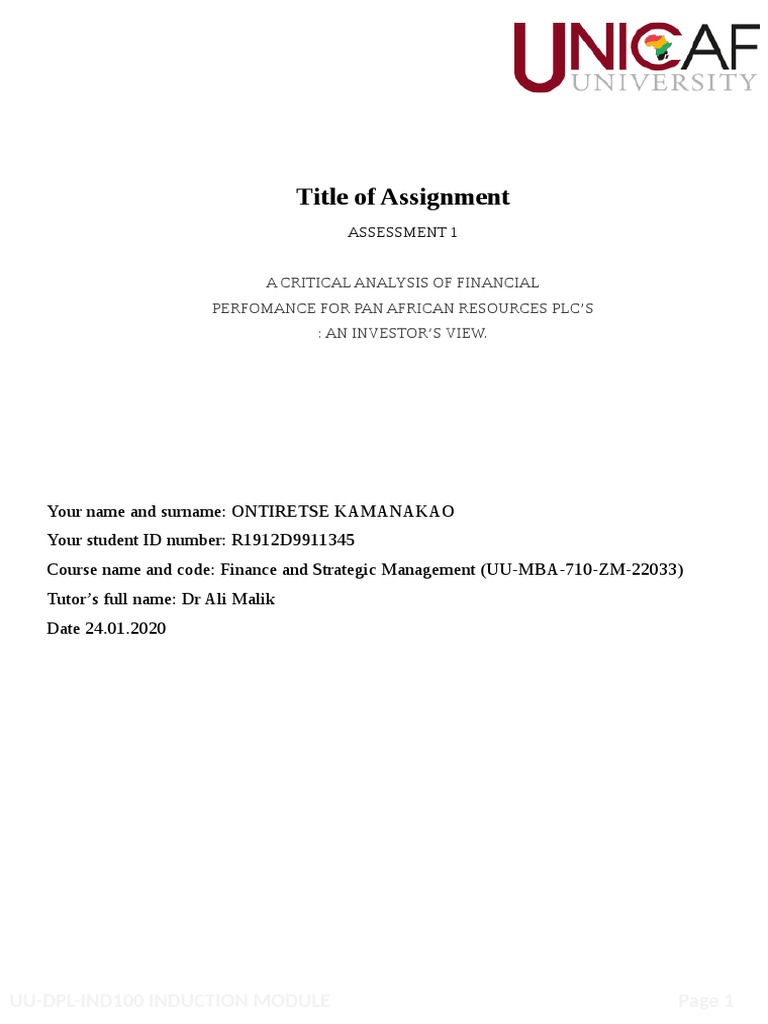 WEEK 4 Finance and Strategic Management UU MBA 710 ZM 22033 | PDF ...