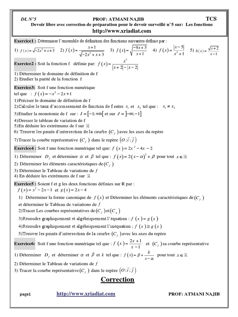 Correction Devoir Libre | PDF | Fonction (Mathématiques) | Courbe