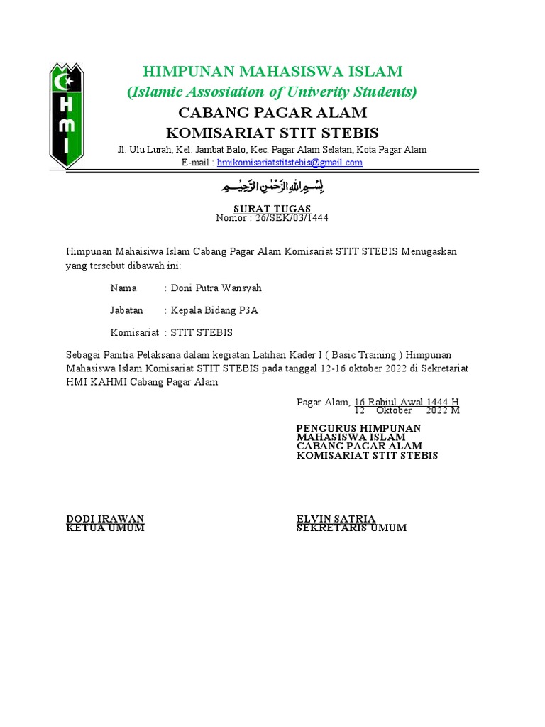 Surat Tugas Stit Stebis | PDF