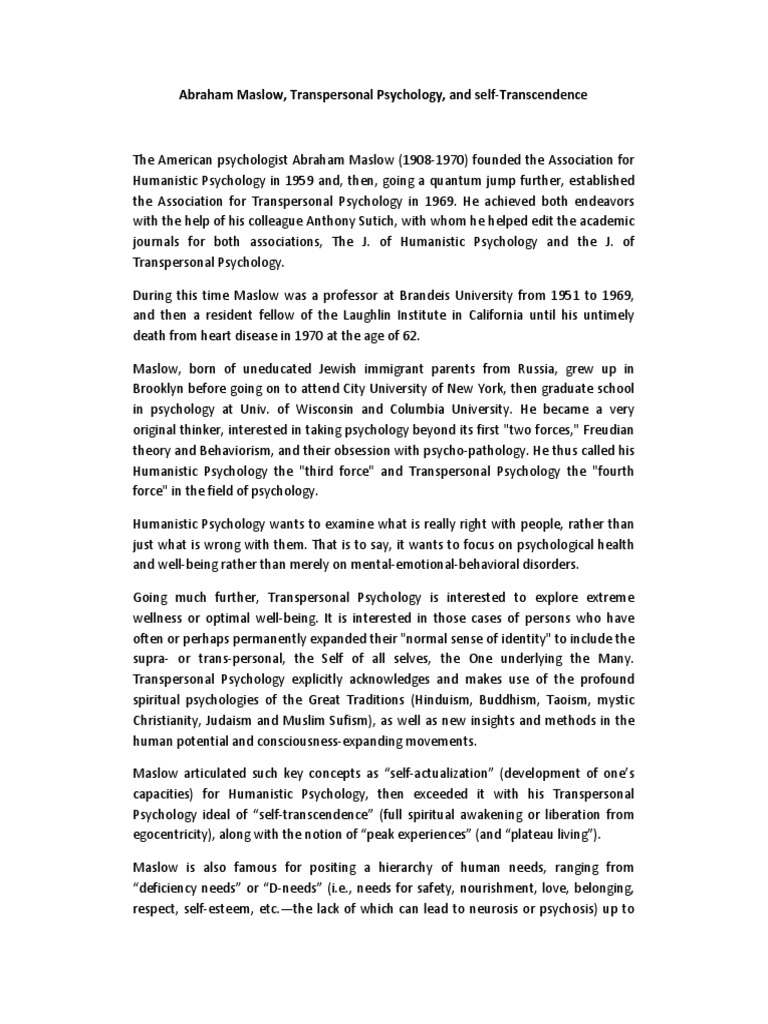 Conway, Timothy - Abraham Maslow, Transpersonal Psychology, and Self ...