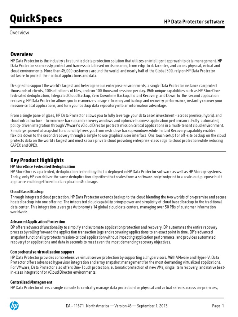 QuickSpecs DataProtector | PDF | Backup | Cloud Computing