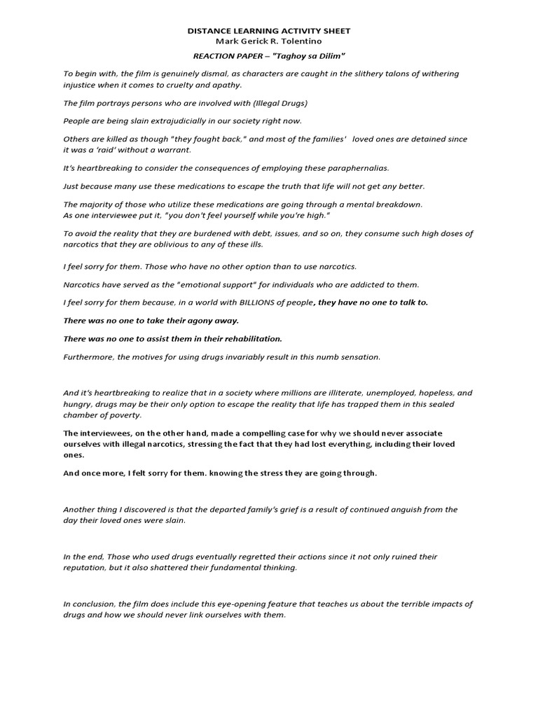 Impact of Drugs: Lessons from "Taghoy" | PDF | Emotions | Mental Health