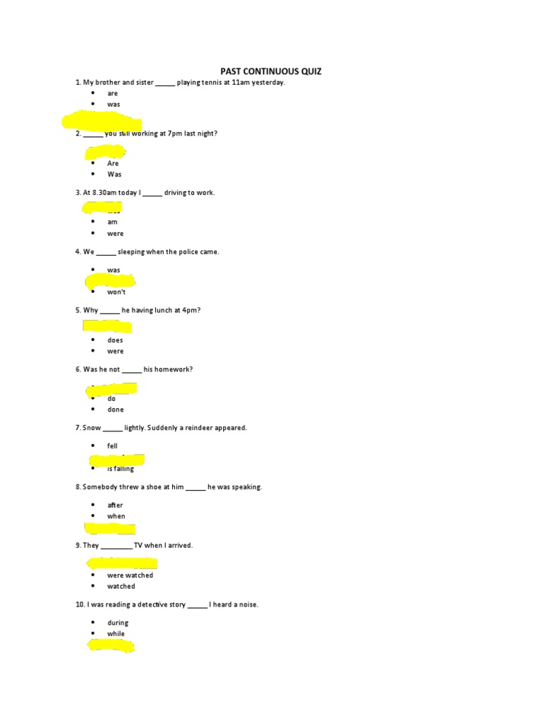 Past Continuous Quiz | PDF