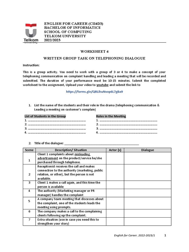 Worksheet 4 - Creating Telephoning Dialogue Concept-SLY | PDF