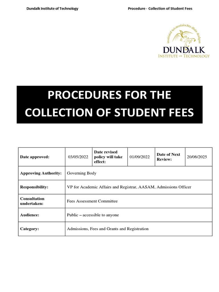 Procedures for the Collection of Student Fees at Dundalk Institute of Technology | PDF | Fee ...