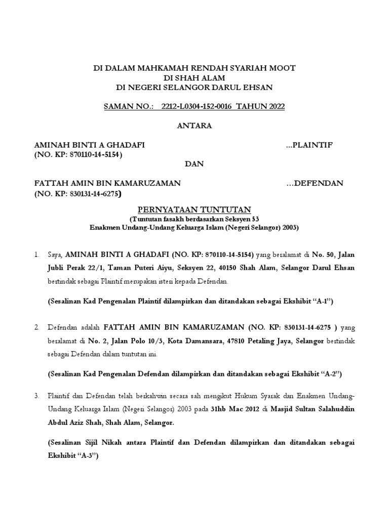 2) Pernyataan Tuntutan 17.12.2022 | PDF