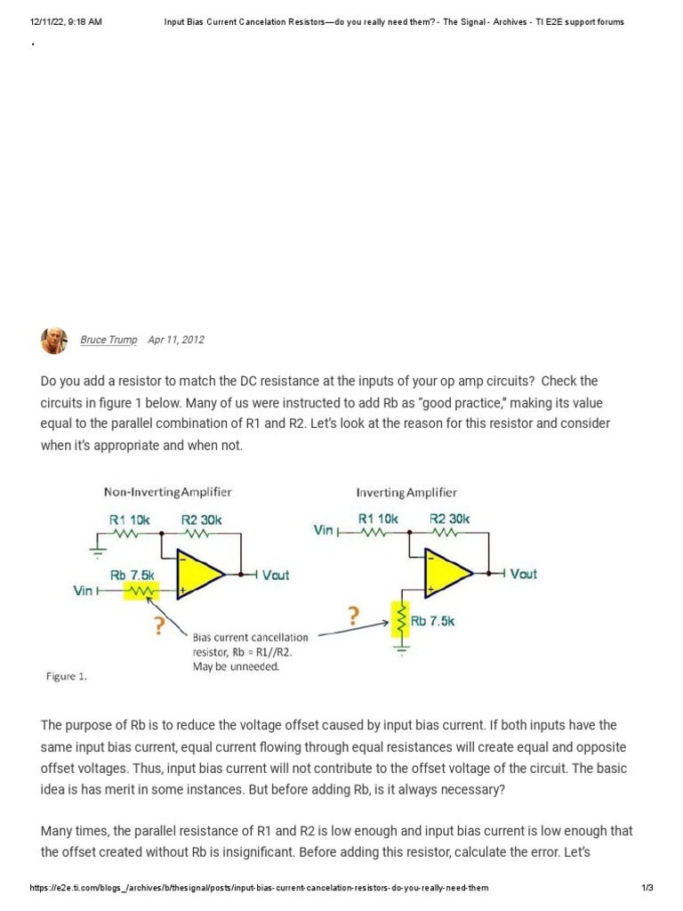 Op Amp Bias Resistor: Necessary? | PDF | Amplifier | Operational Amplifier