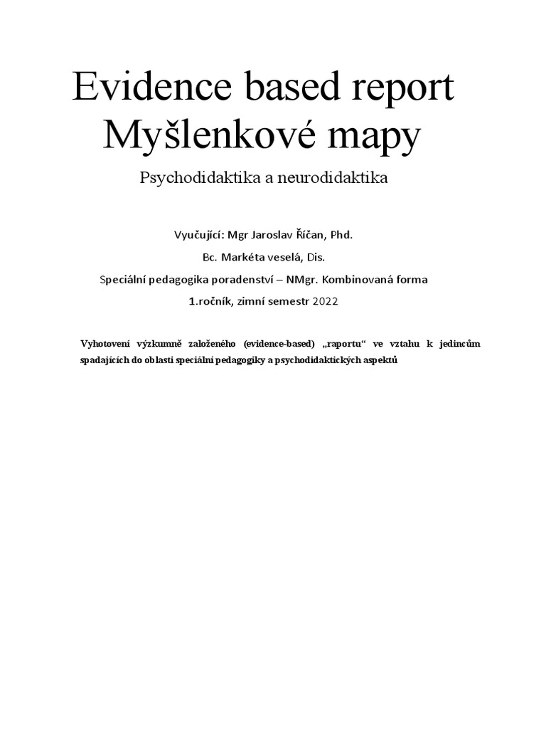 Evidence Based Report Myšlenkové Mapy: Psychodidaktika A Neurodidaktika ...