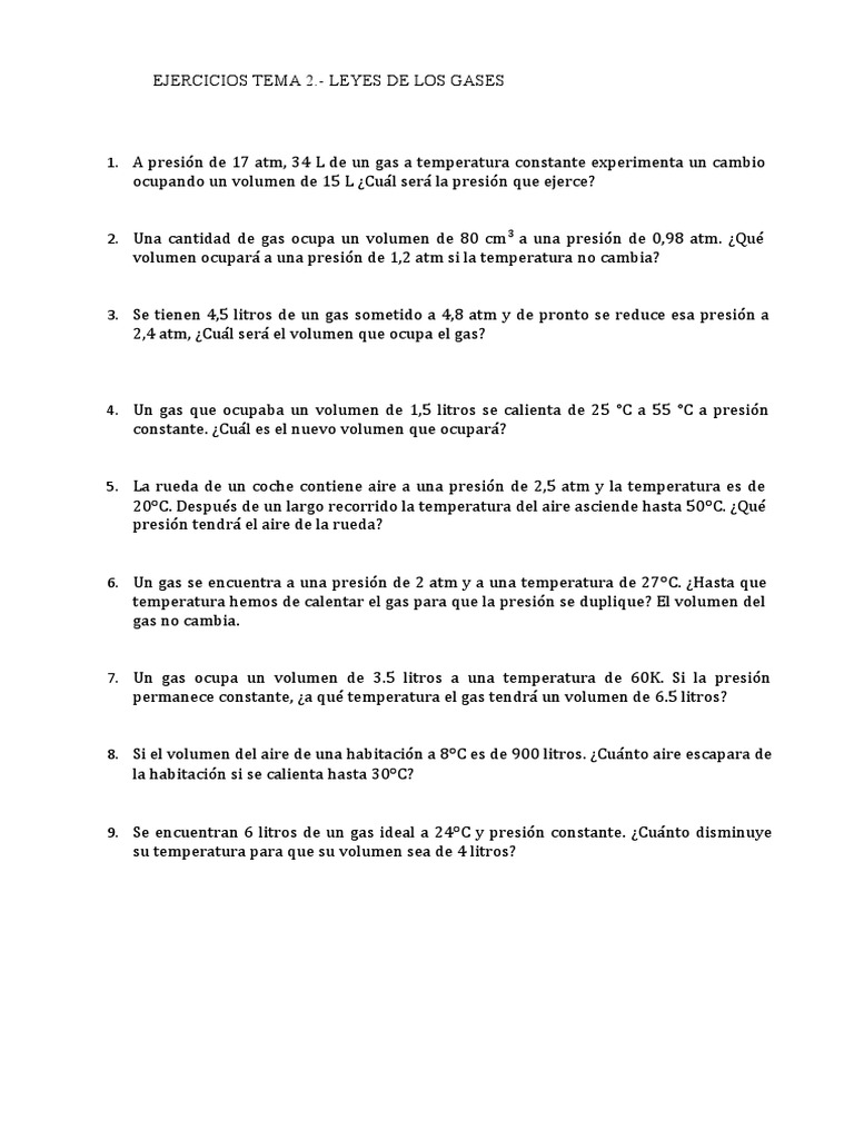 Ejercicios Leyes de Los Gases | PDF