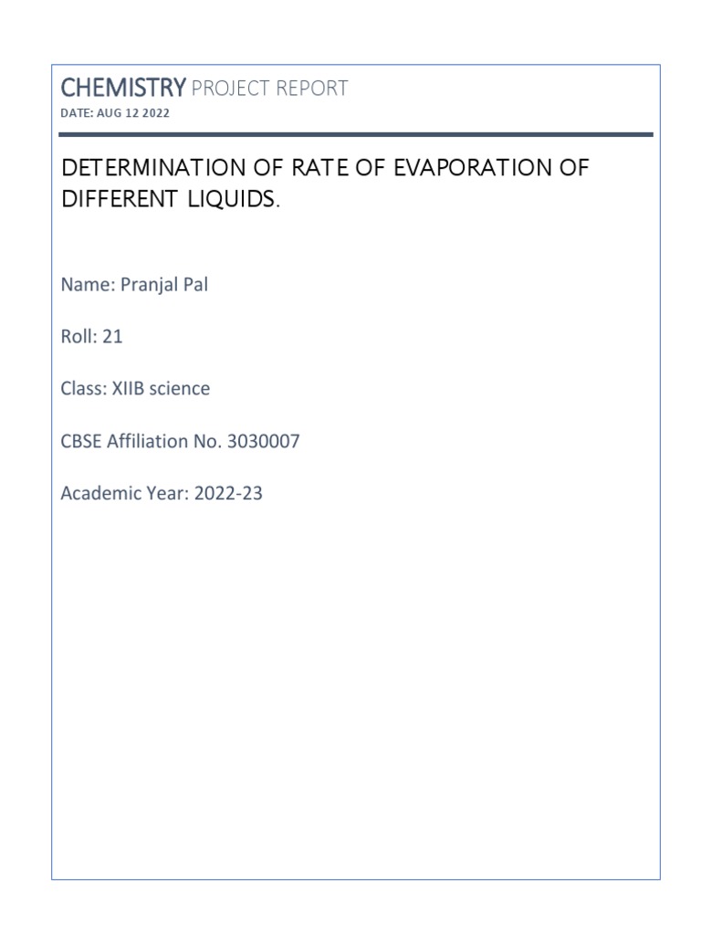 Chemistry Final Project Work Complete | PDF | Evaporation | Liquids