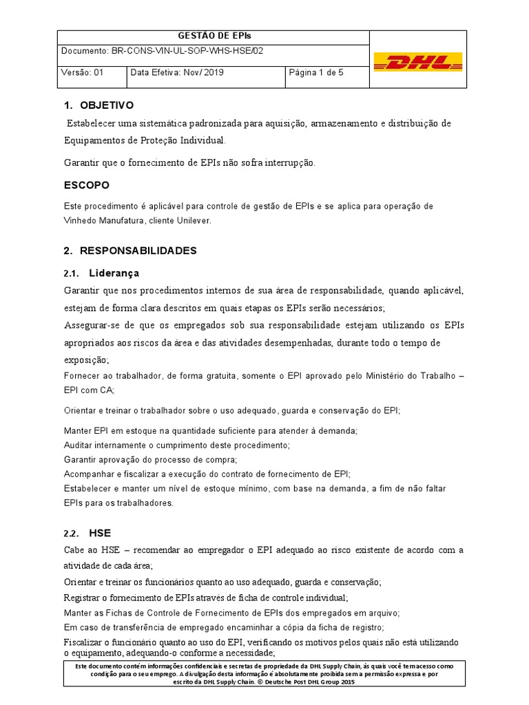 BR CONS PA UL SOP WHS HSE 039 GESTÃO DE EPIs | PDF | Cadeia de suprimentos | Tempo