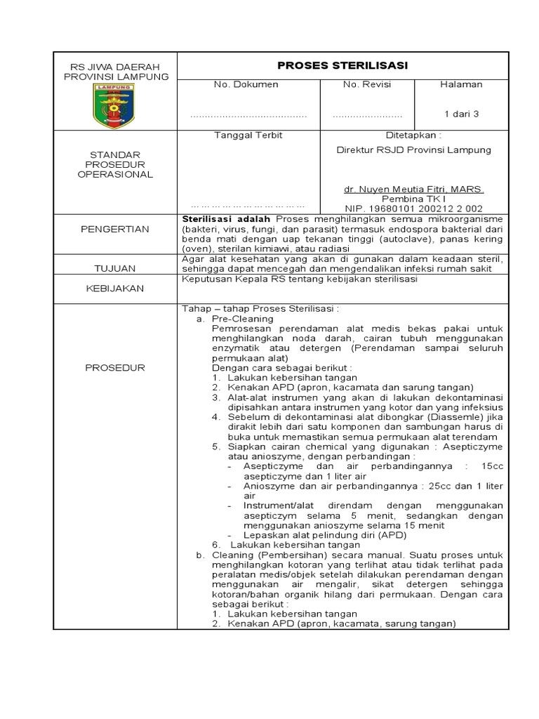 Spo Proses Sterilisasi | PDF | Sains & Matematika