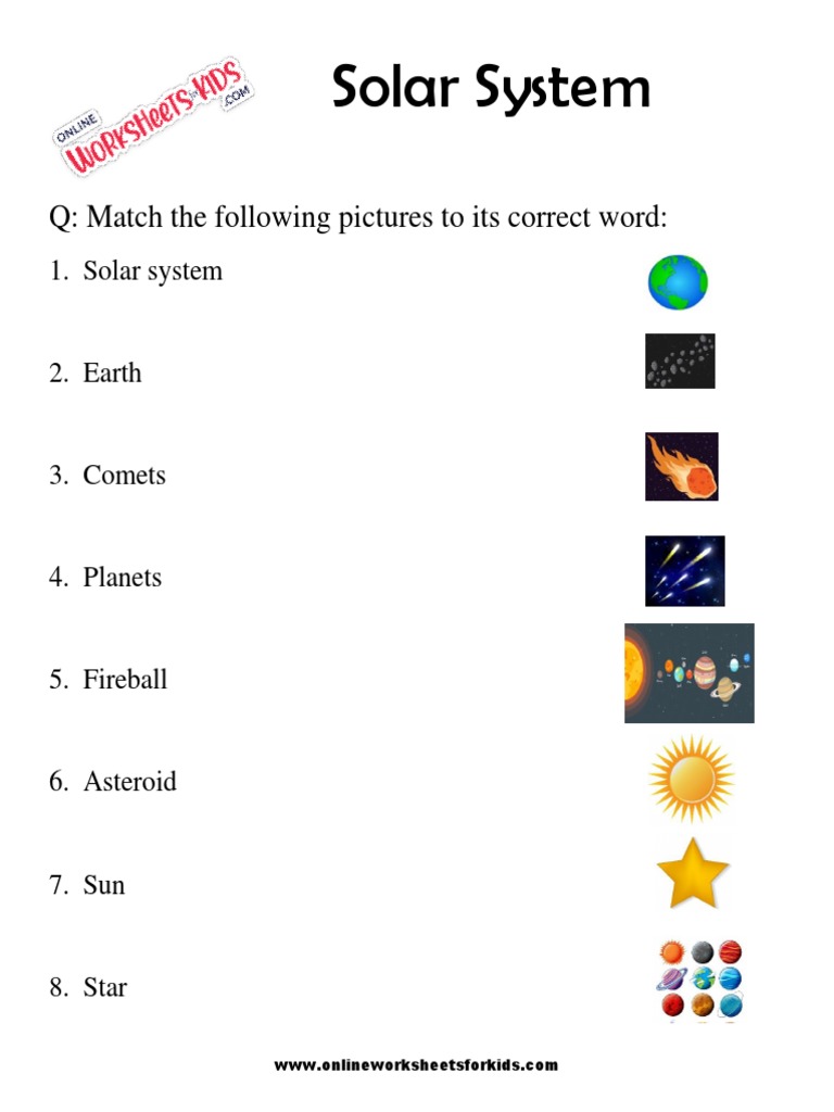 Solar System Worksheets for grade 1-8 | PDF