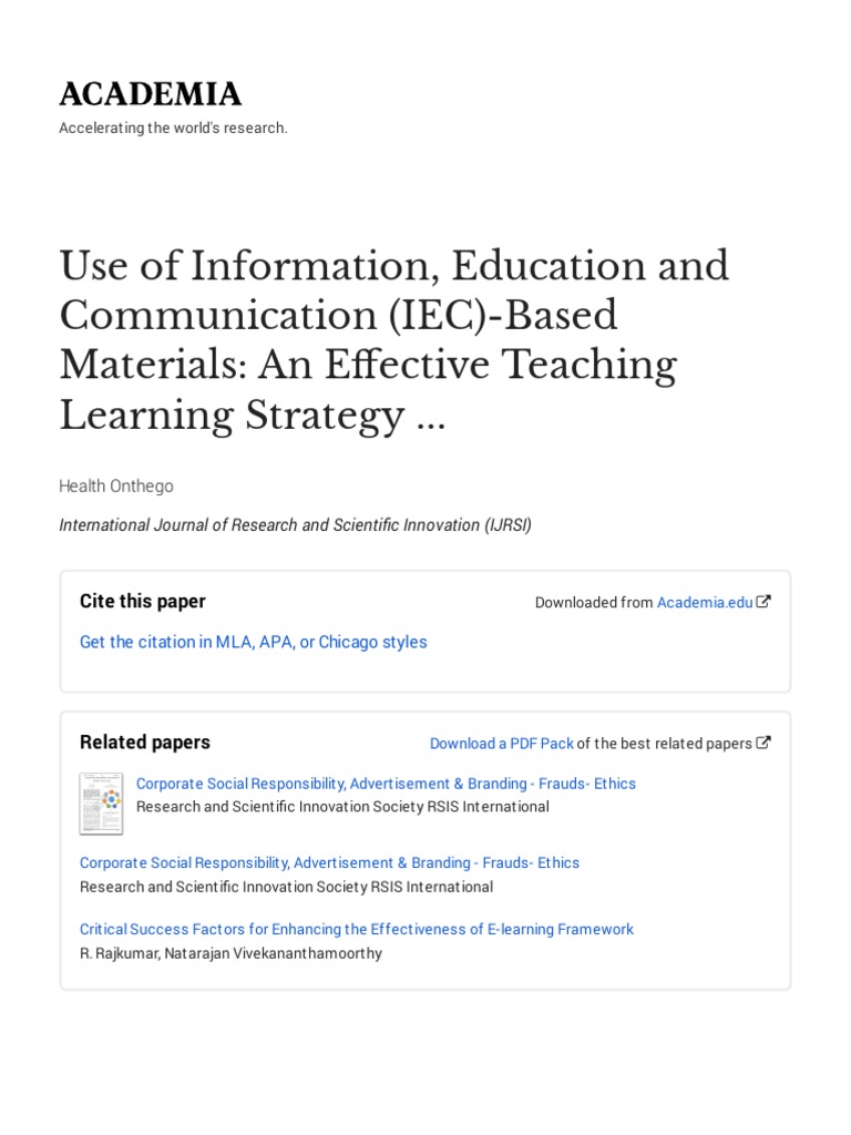 Use of Information, Education and Communication | PDF | Learning ...