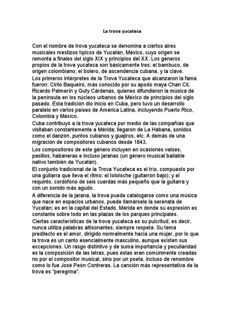 Características de la Trova Yucateca | PDF | Musica Latinoamericana ...