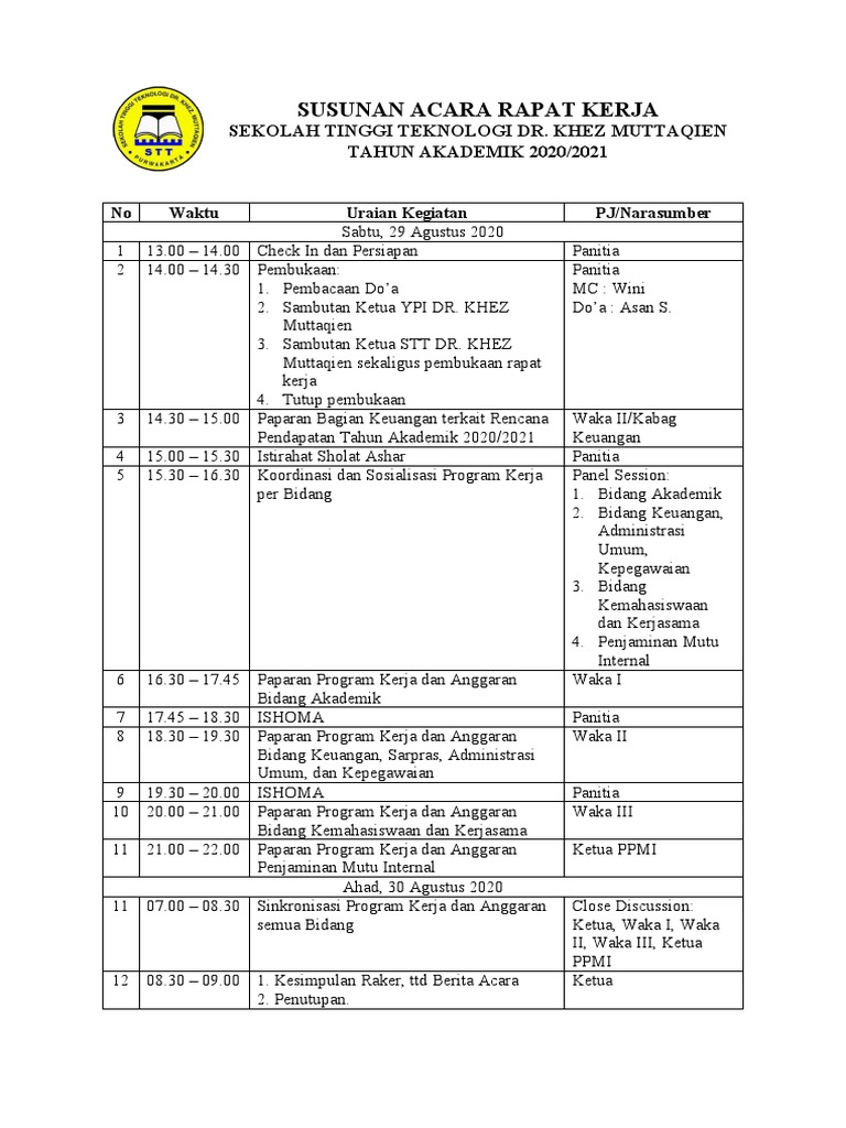 Susunan Acara Rapat Kerja | PDF | Karier & Perkembangan