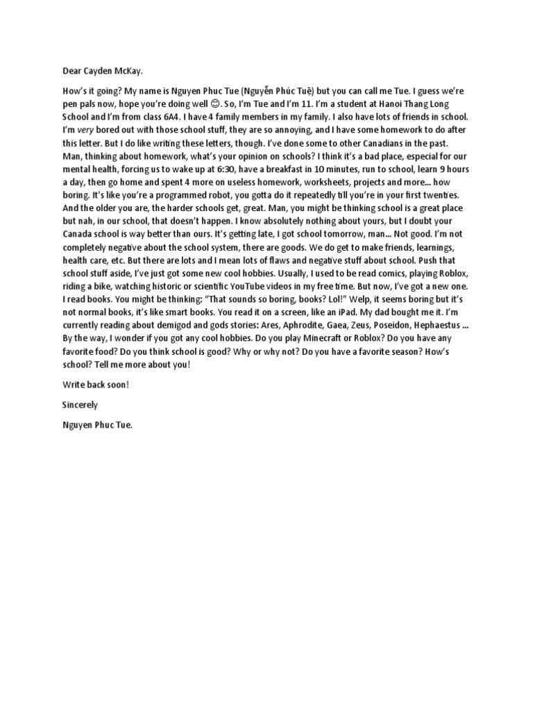 Pen Pals Letter 1 | PDF