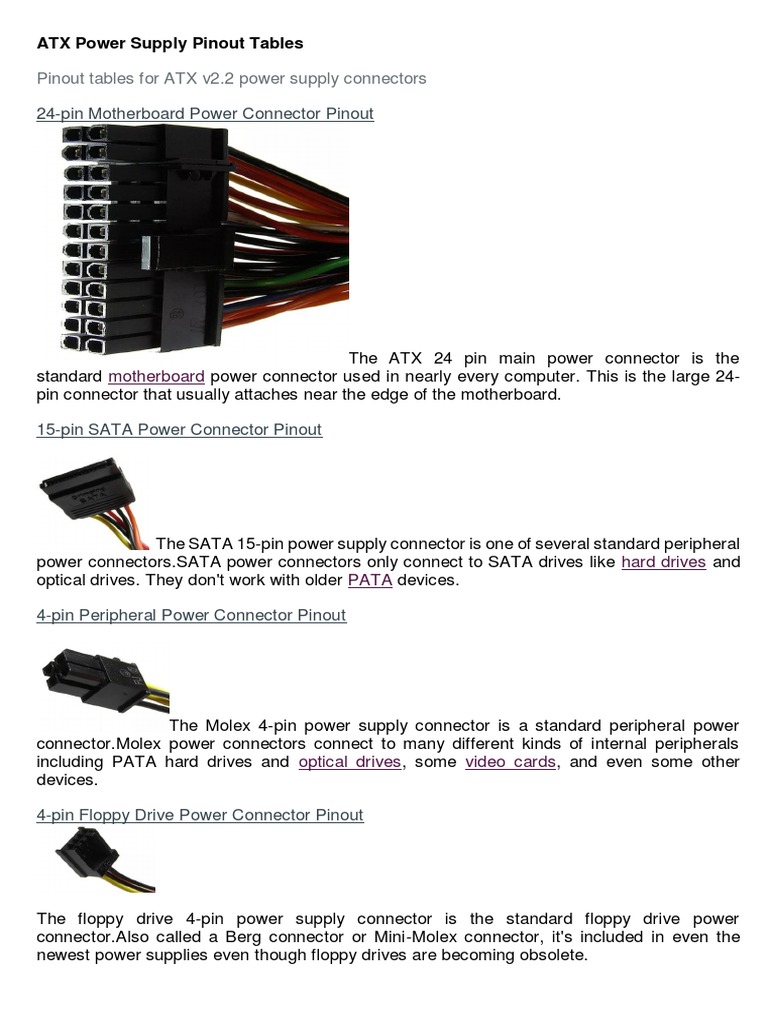 ATX Power Supply Pinout Tables | PDF | Computing | Computer Hardware