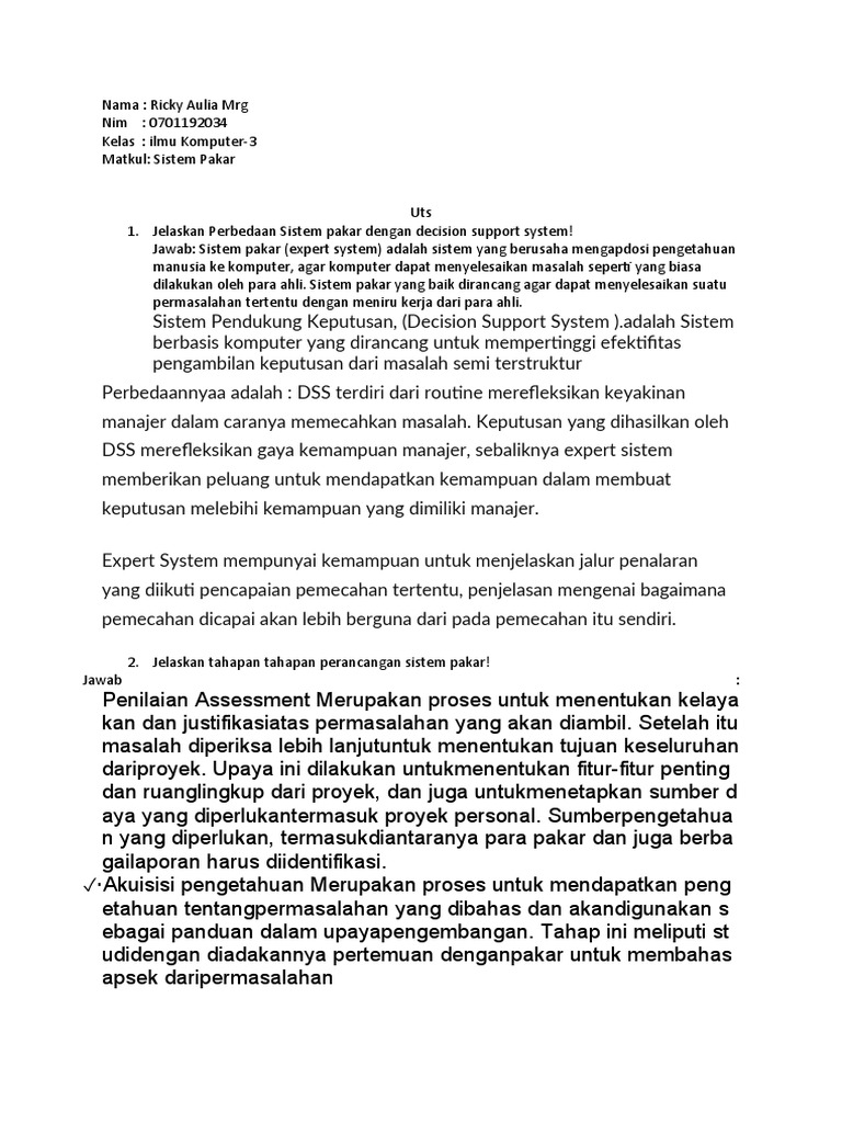 Perbedaan Sistem Pakar dan DSS | PDF